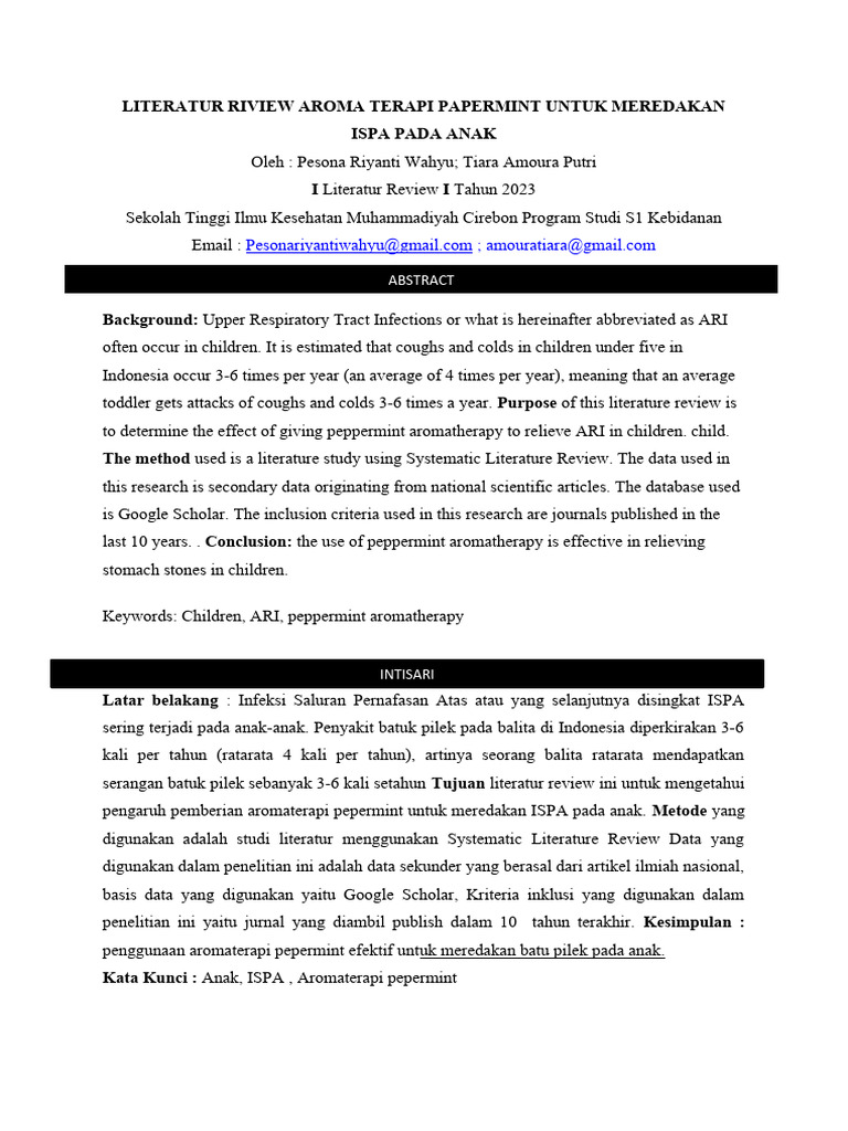 Aromaterapi Peppermint untuk ISPA Anak | PDF