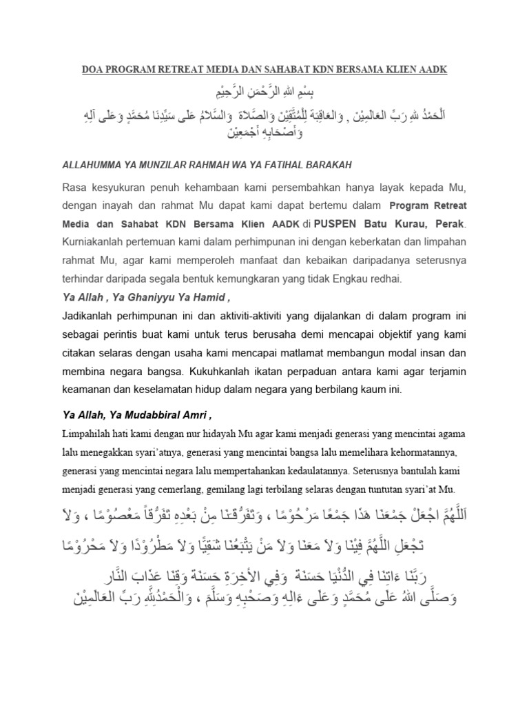 Doa Program Retreat Media Dan Sahabat KDN Bersama Klien Aadk | PDF