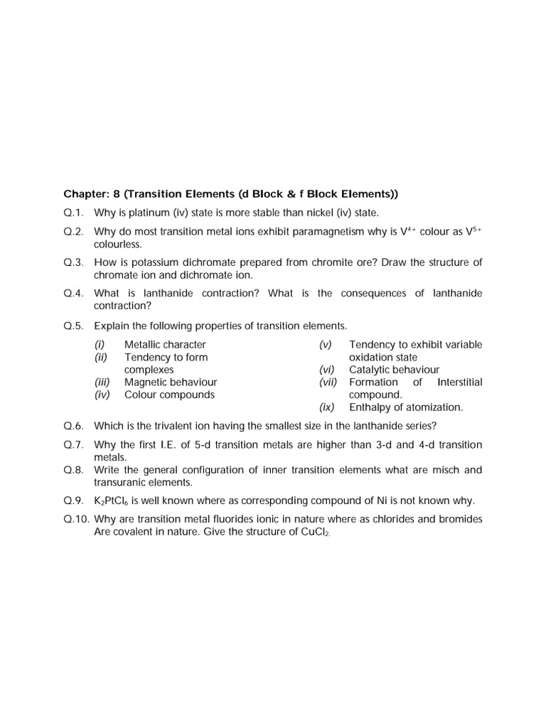 XIIth ChemistrySubjective Questions - D&F - Coordination | PDF
