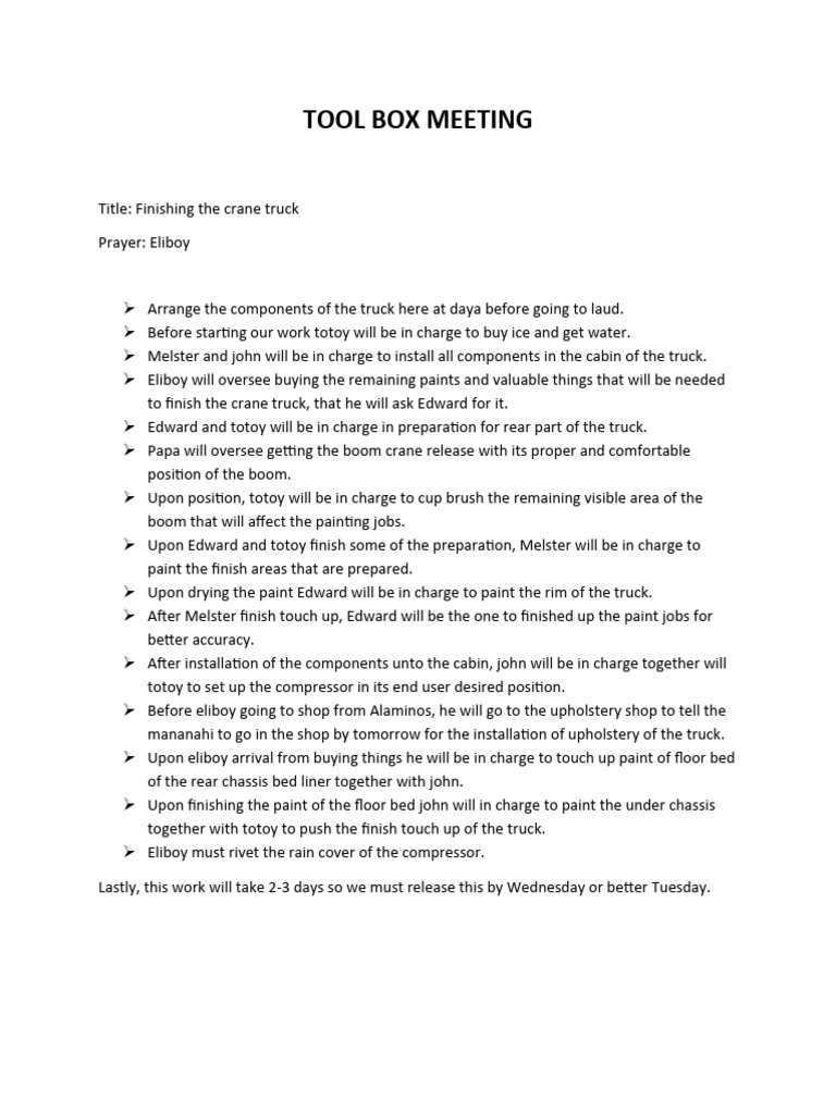 Tool Box Meeting | PDF