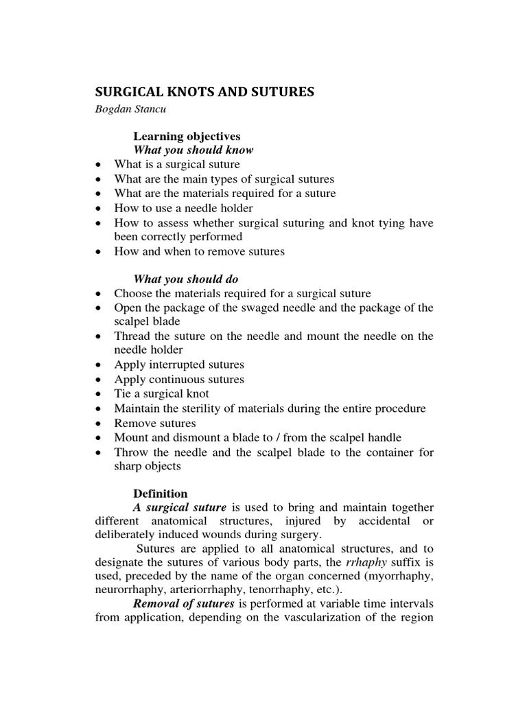 Chir Eng 07 Surgical Knots and Sutures | PDF | Surgical Suture | Hand