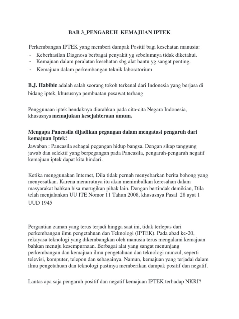 RINGKASAN PPKN - Kelas 12 - Bab 3 - Pengaruh Kemajuan IPTEK - 2023-2024 | PDF | Pengelolaan ...