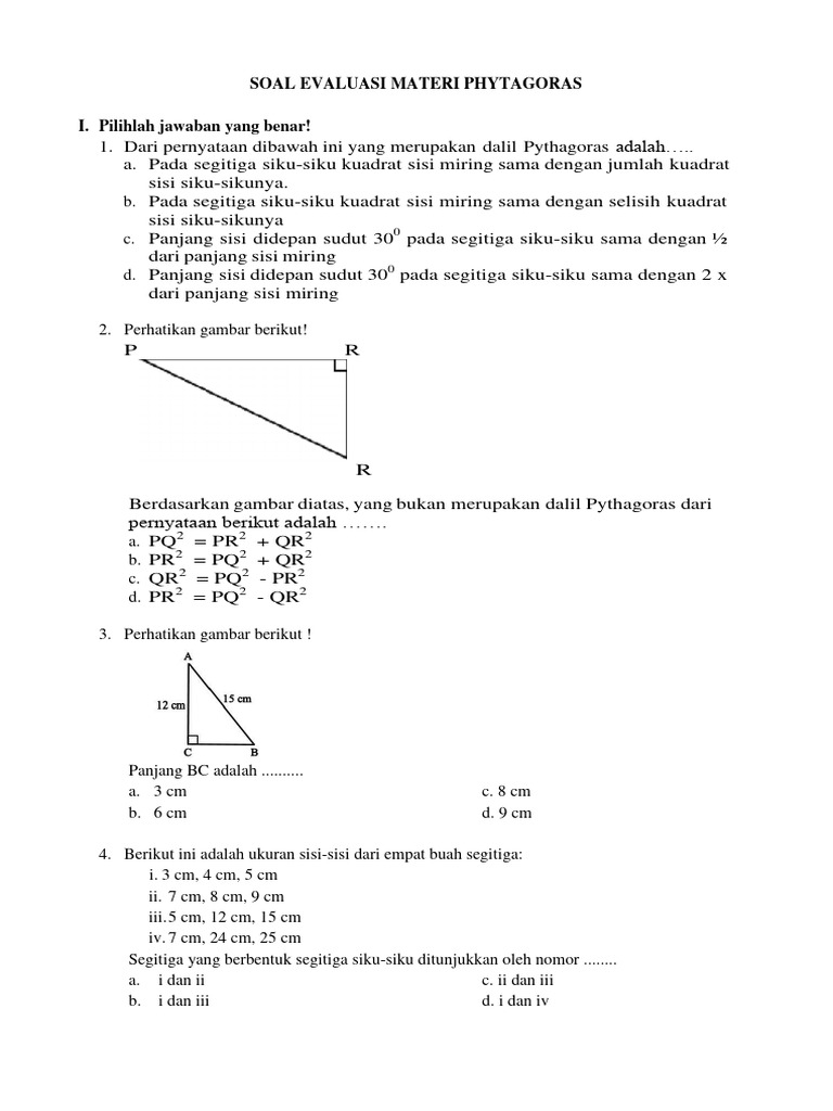 Soal Evaluasi Dalil Pythagoras | PDF | Griya & Taman