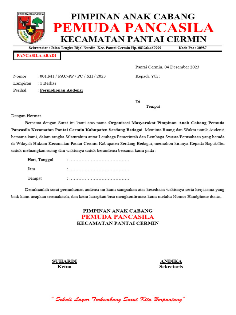 Format Audensi Kec. Pantai Cermin | PDF