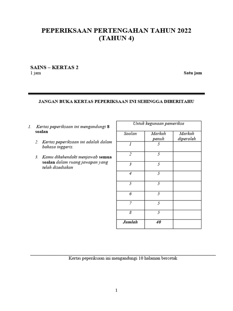 05-PPT Sains Kertas 2 Tahun 4 (New Version) | PDF