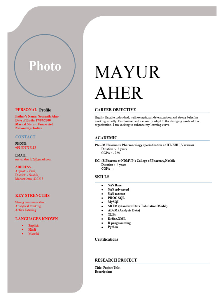 CV Format | PDF | Sas (Software) | Physical Sciences