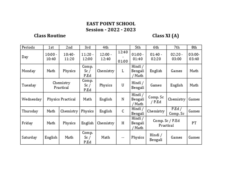 XI-A Routine-1 | PDF