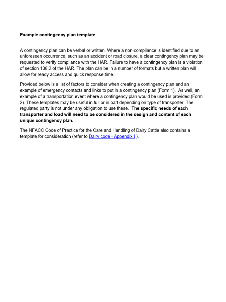Example Contingency Plan Templates 2020 | PDF | Animal Welfare | Emergency