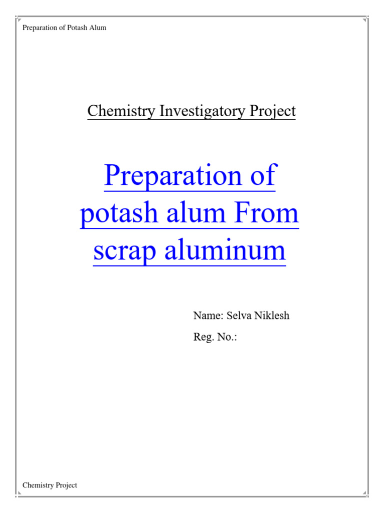 Potash Alum Preparation Project | PDF | Science & Mathematics