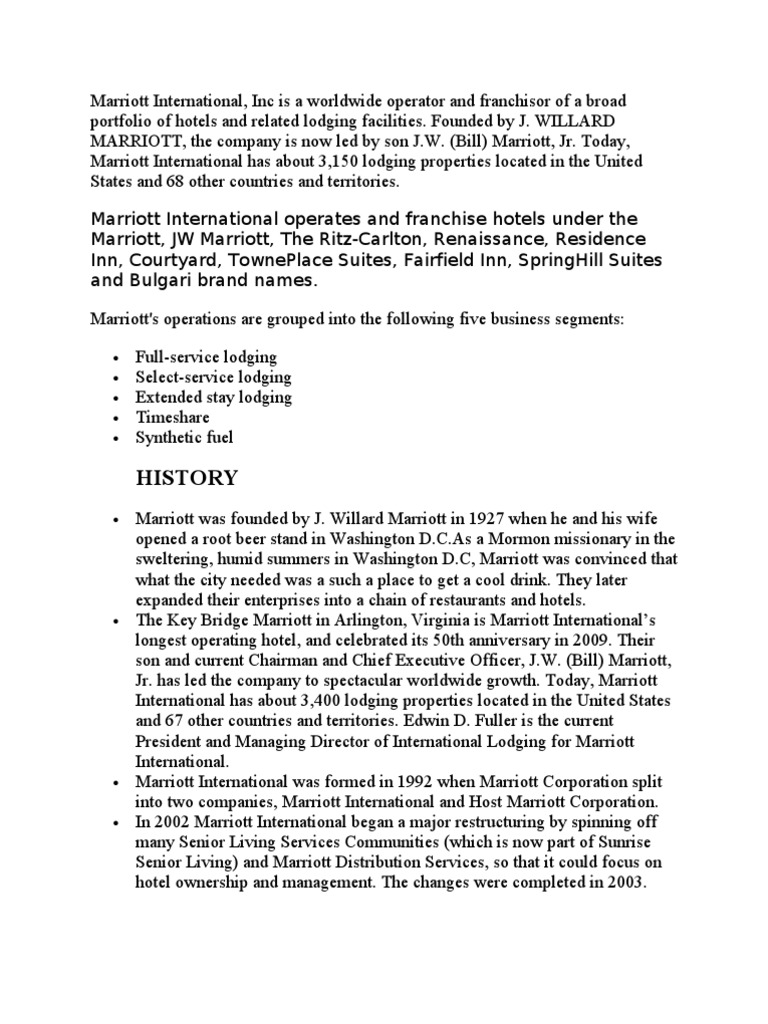 Marriott International | PDF | Marriott International | Tourism And Leisure