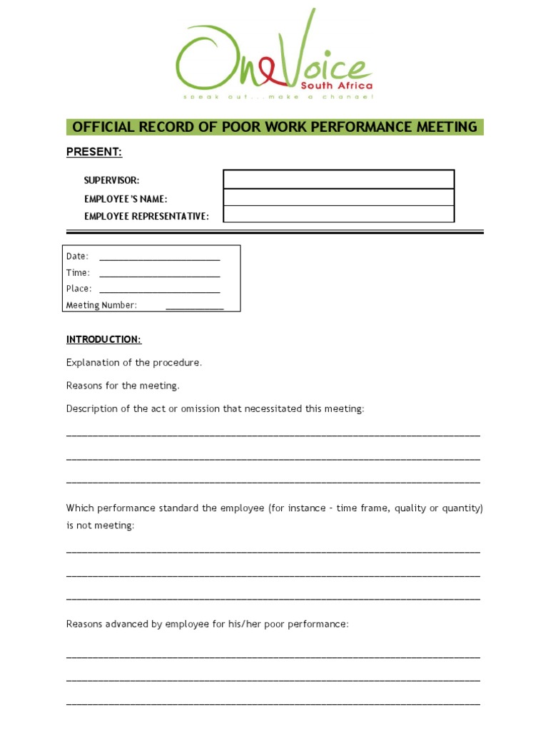 OVSA427 - Official Record of Poor Work Performance Meeting | PDF