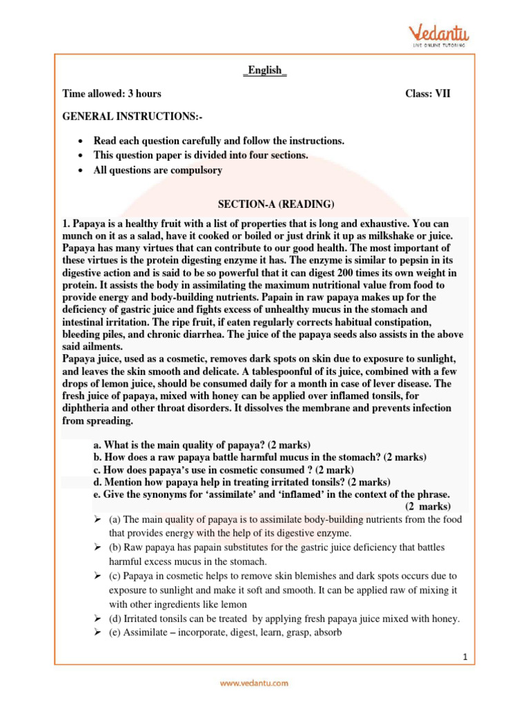 ICSE Sample Papers For Class 7 English Paper 2 (2023-24) | PDF ...