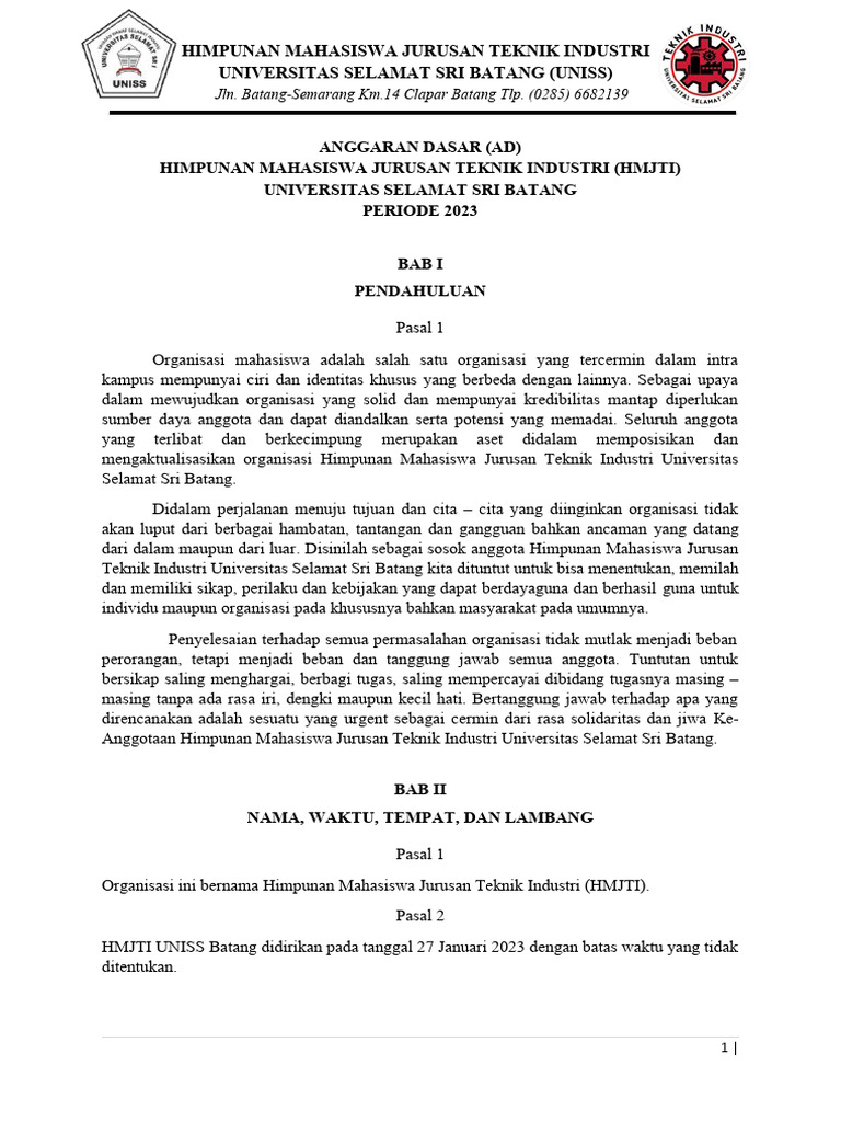 AD ART & GBHK HMJTI Uniss Batang Revisi Terbaru 23 | PDF | Karier ...
