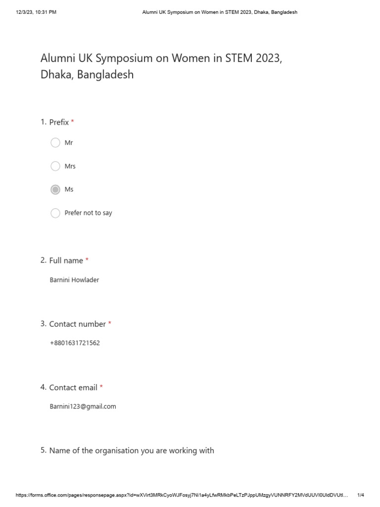 Alumni UK Symposium On Women in STEM 2023, Dhaka, Bangladesh Nini | PDF | Privacy | Information