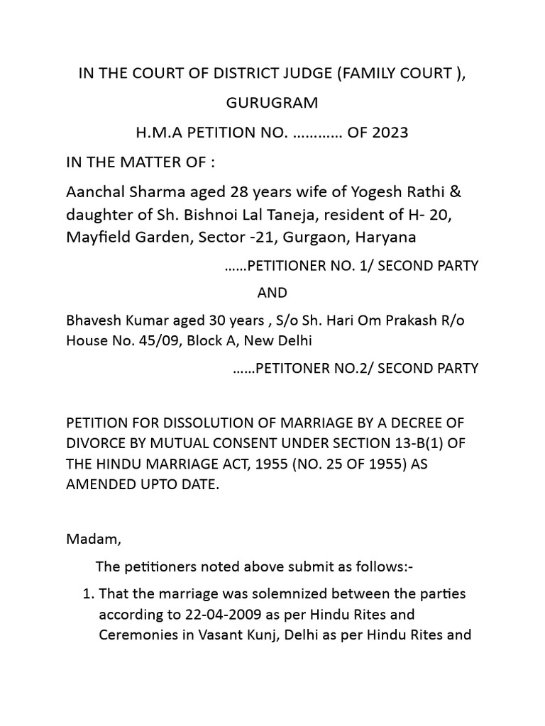 Mutual Divorce Petition Format India | PDF | Divorce | Marriage