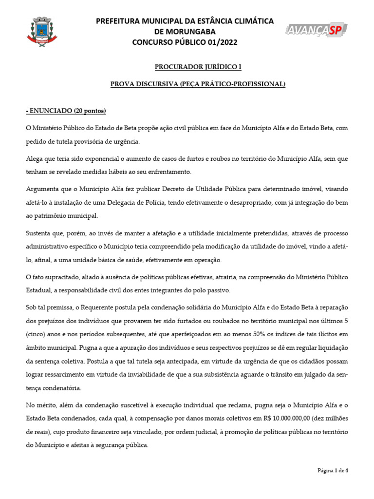 Modelo Peça Concurso 4 | PDF | Estado | Relação de causalidade (jurídico)
