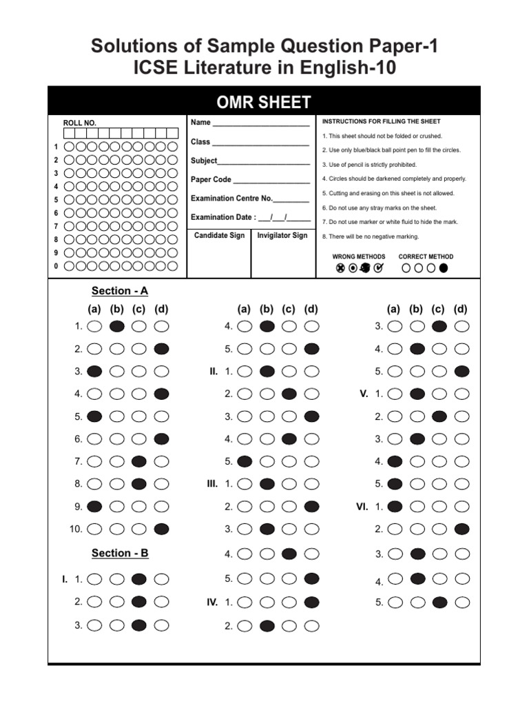 Solutions of Sample Question Paper-1 ICSE Literature in English-10 | PDF