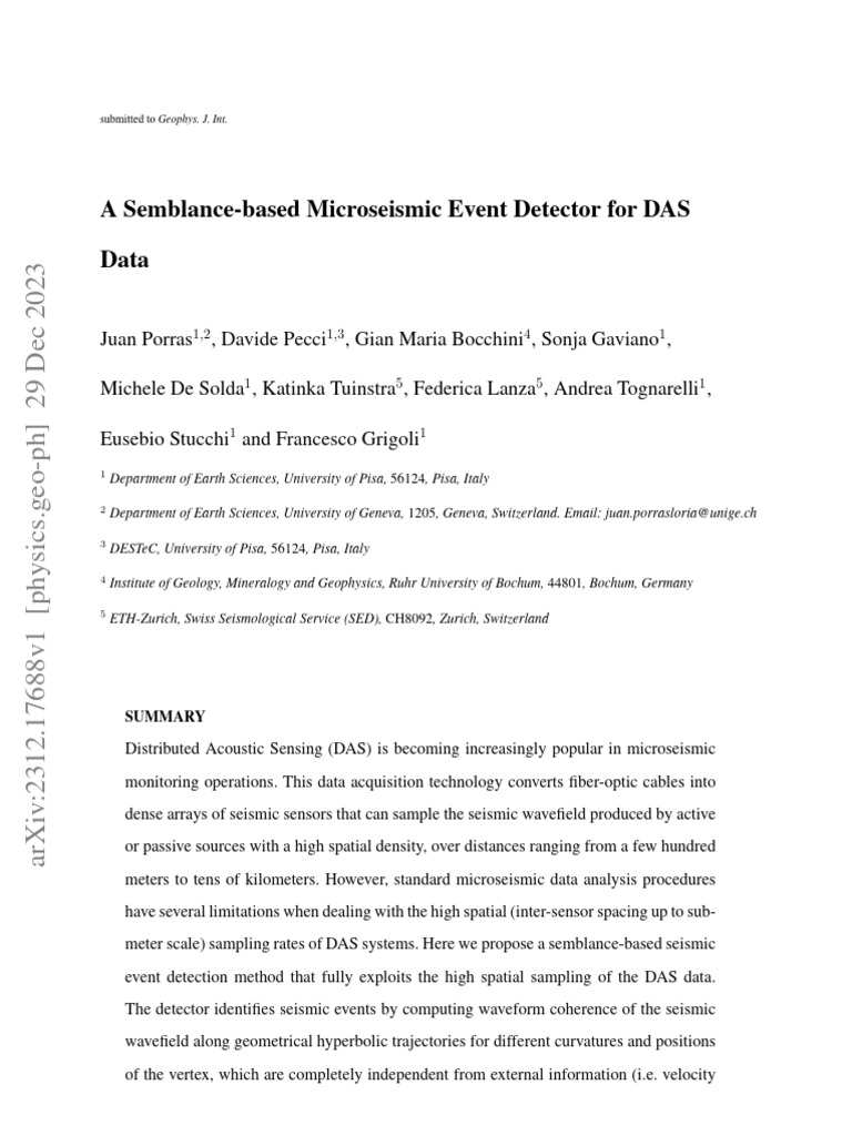 A Semblance-Based Microseismic Event Detector For DAS Data | PDF | Signal To Noise Ratio | Amplitude