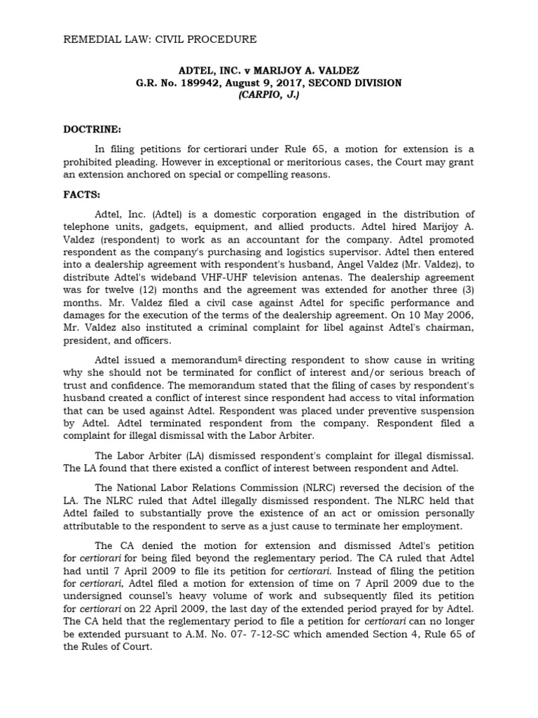 ADTEL Inc. v. Maria Valdez | PDF | Law