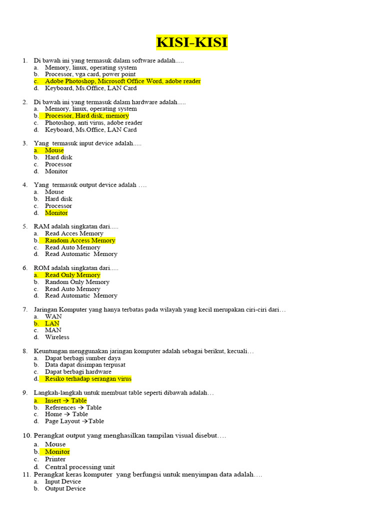 Kisi-Kisi Sas Ict Kelas 9 | PDF