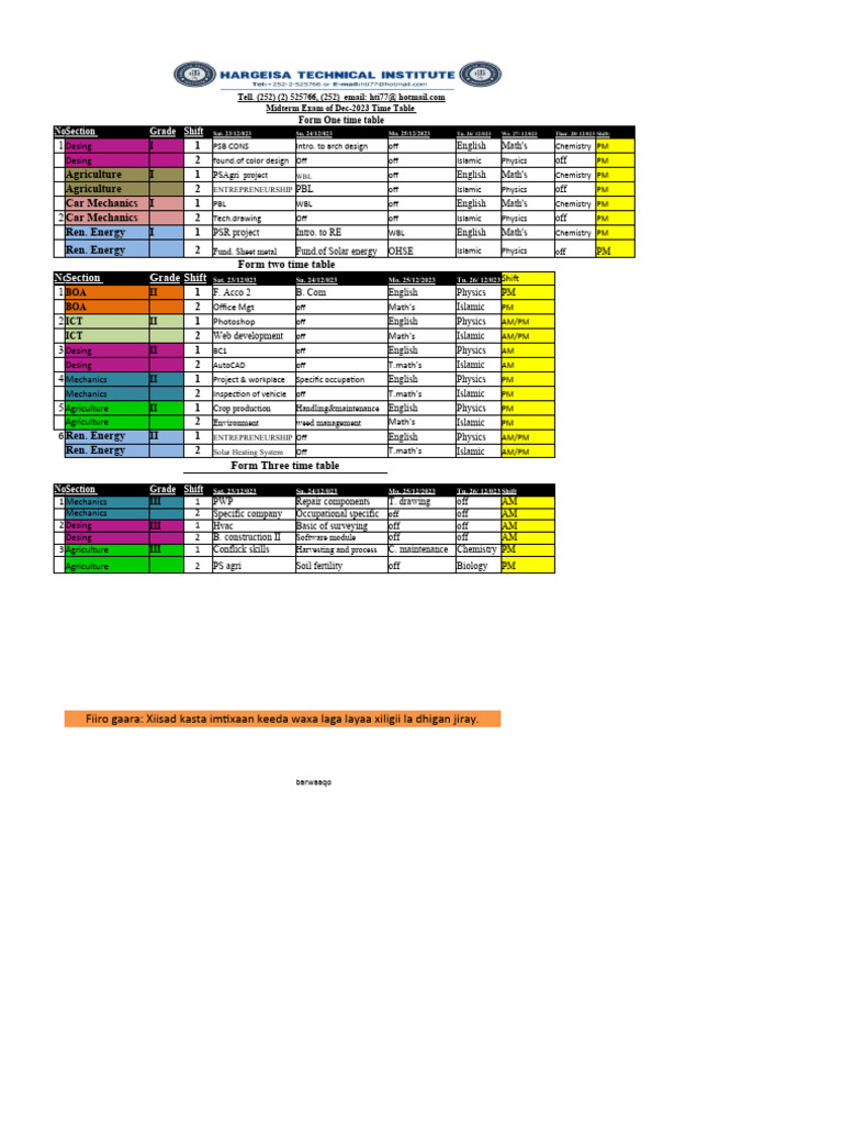 Mid Exam Time Table Ac2023-2024-1 | PDF | Physical Sciences | Agriculture