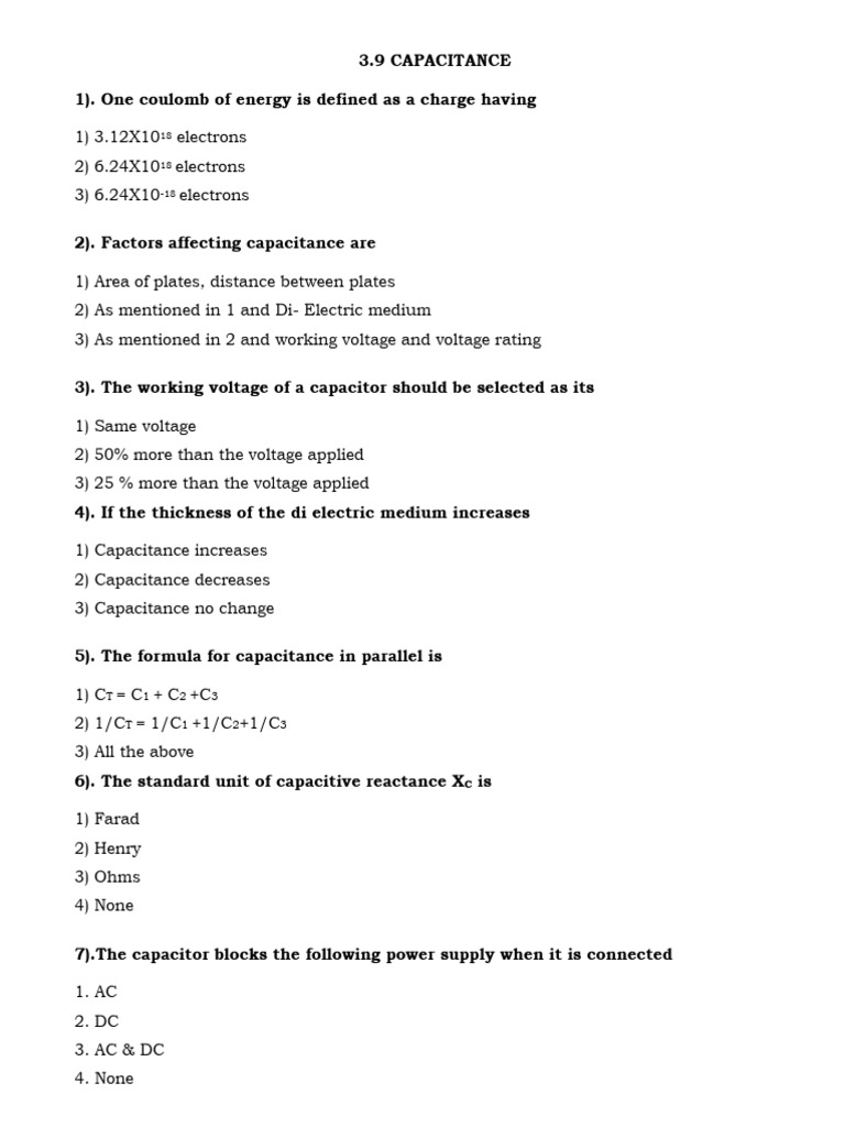 3.9 Capacitance Question Bank | Download Free PDF | Capacitor | Electronics
