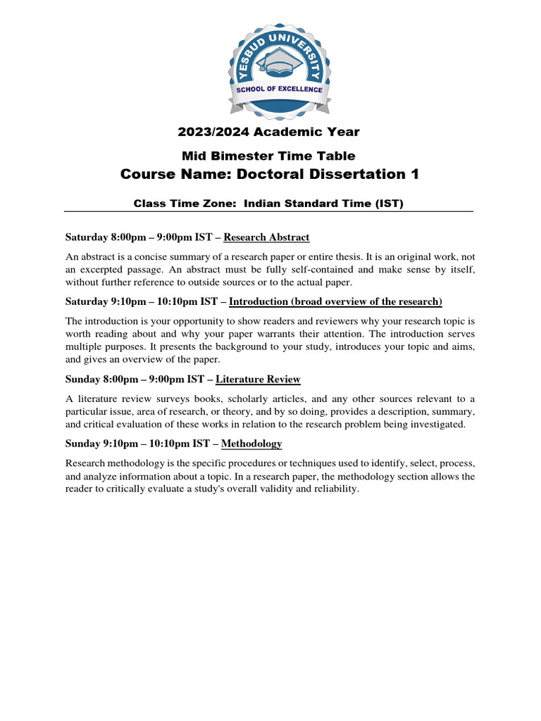 PHD Class Time Table | PDF