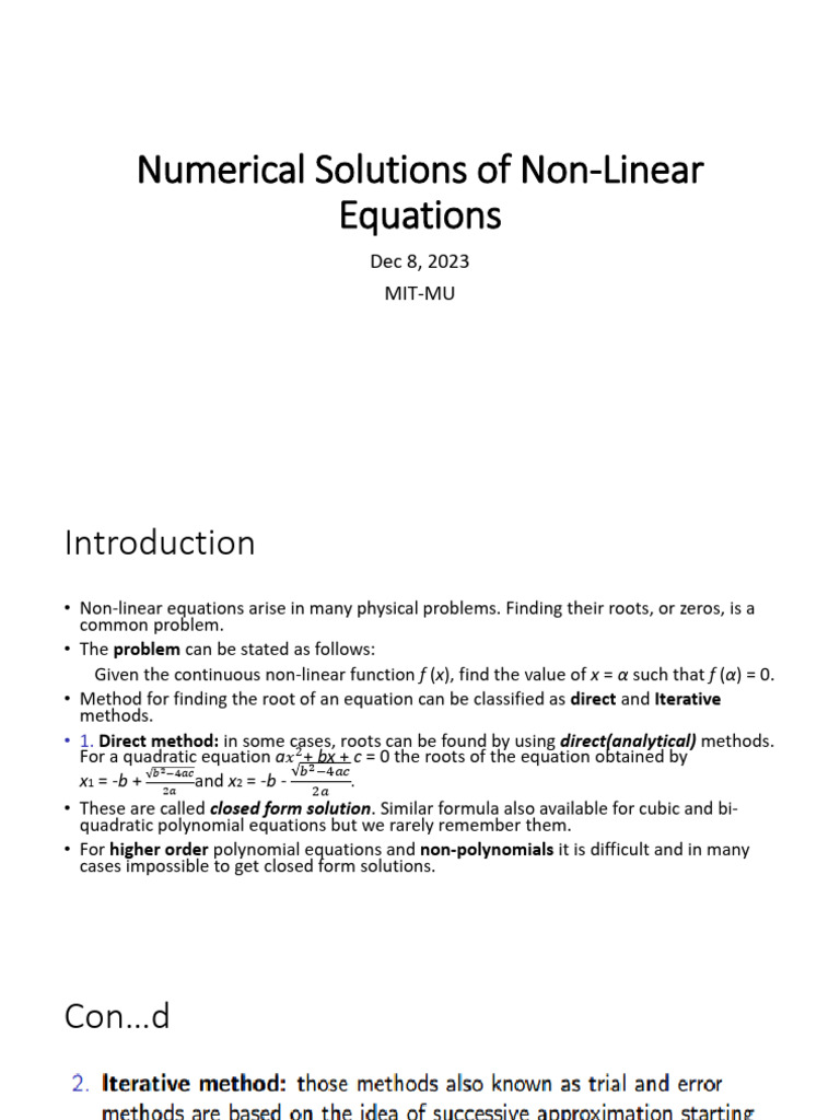 1.numerical Solutions of Non-Linear Equations | PDF