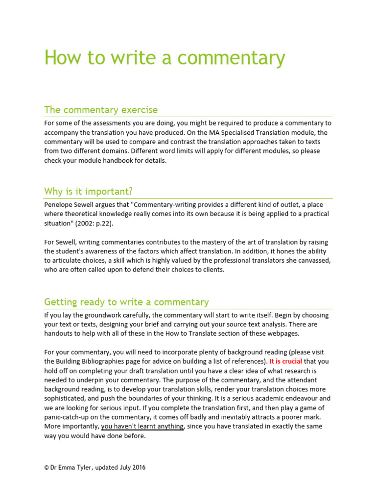 How To Write A Commentary | PDF