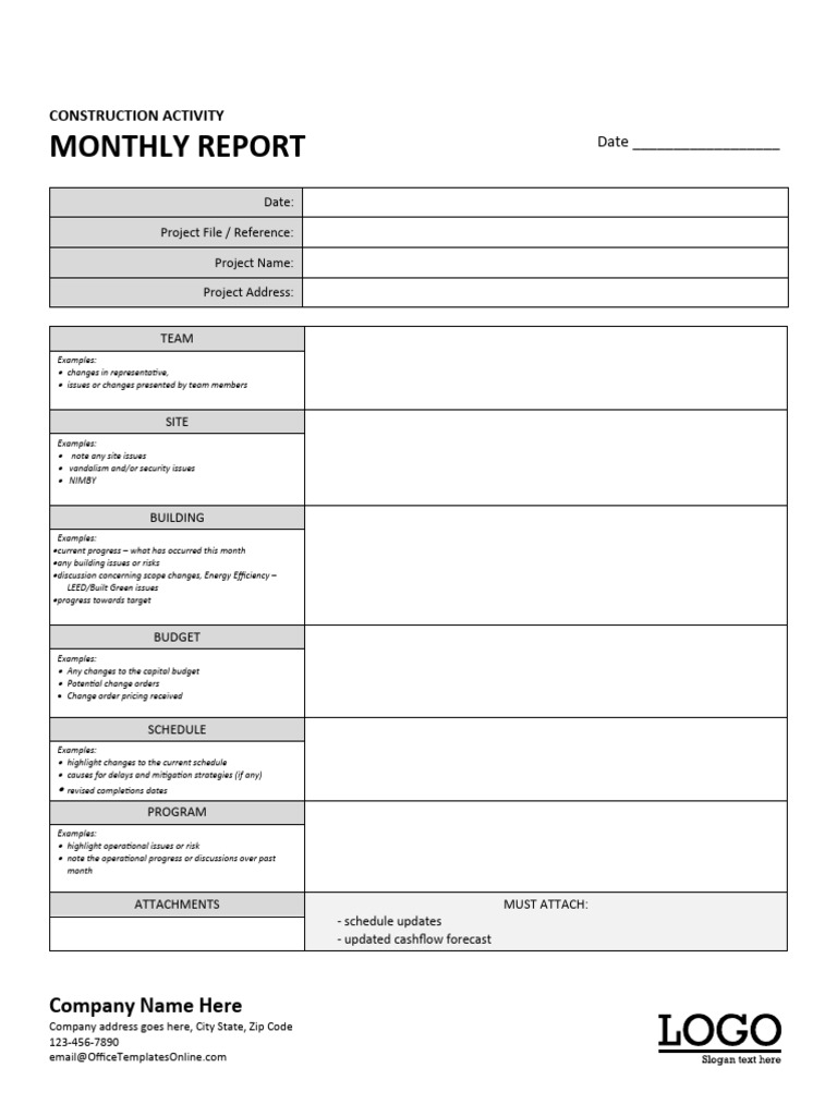 Monthly Construction Report Template | PDF