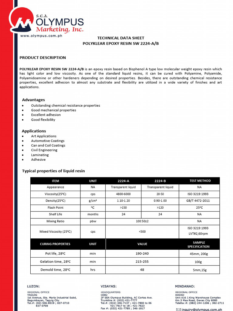 TDS - Polyklear Epoxy SW-2224 | PDF