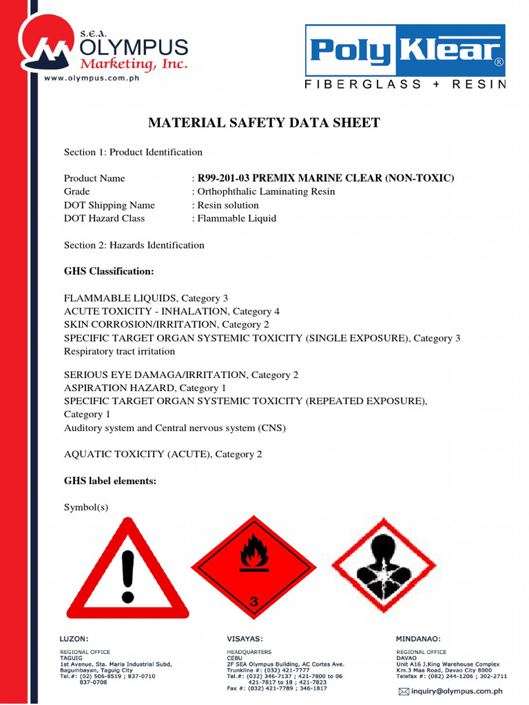 MSDS - Premix Marine Clear | PDF | Toxicity | Firefighting