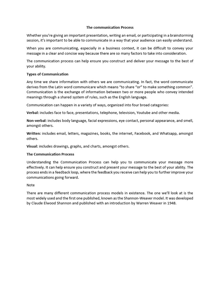 The Communication Process | PDF | Communication | Cognitive Science