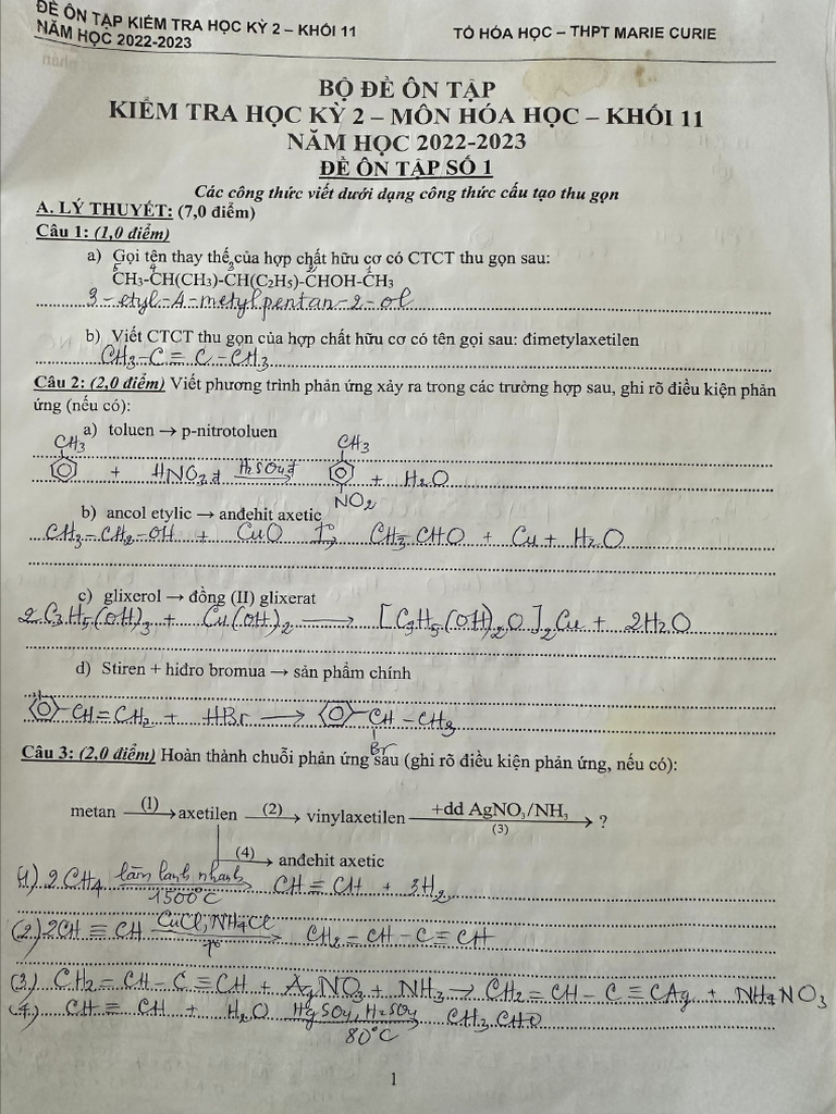 Đáp án 5 đề ôn Hóa HK2 | PDF