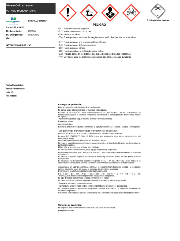 Dicromato de Potasio | Descargar gratis PDF | Seguridad y salud ...