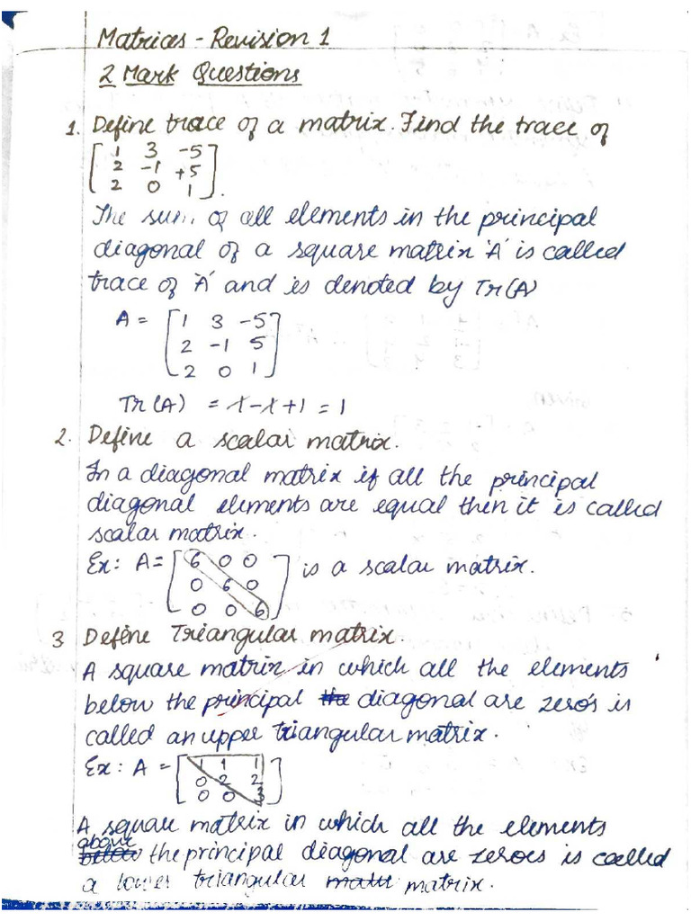 Matrices Revision 2 Marks | PDF