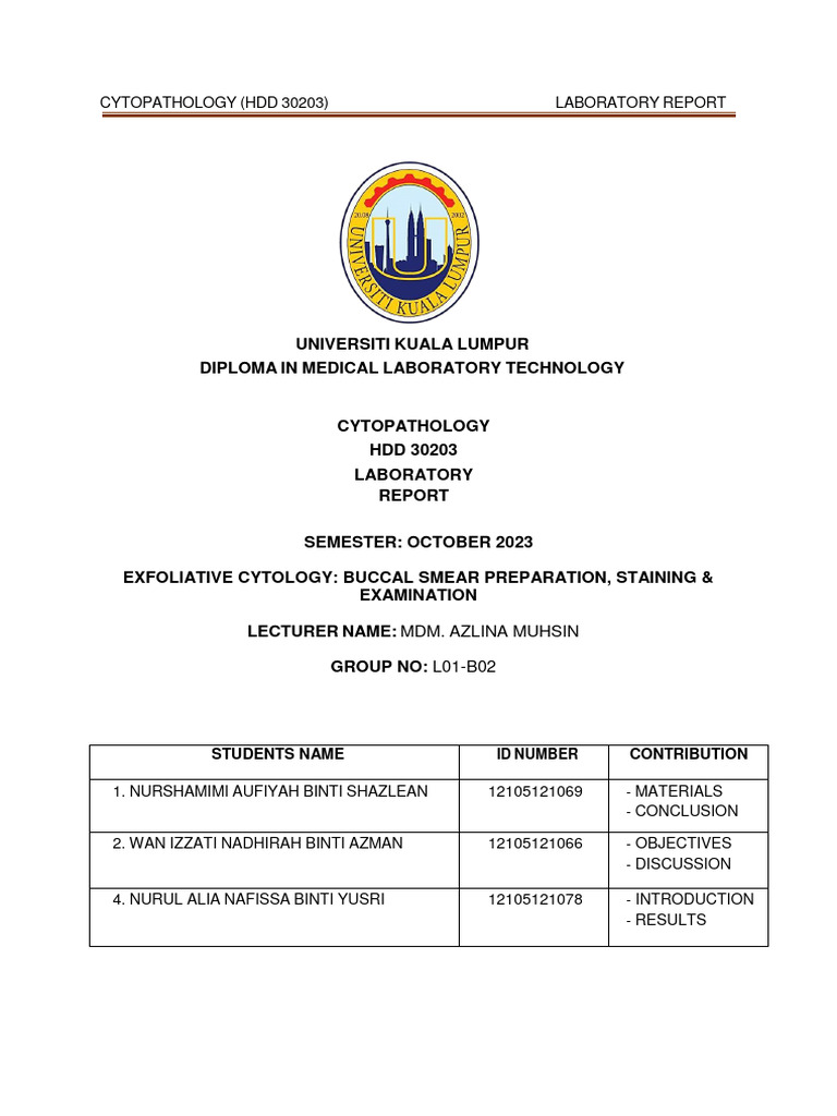 Buccal Smear Lab Report | PDF | Cytopathology | Staining
