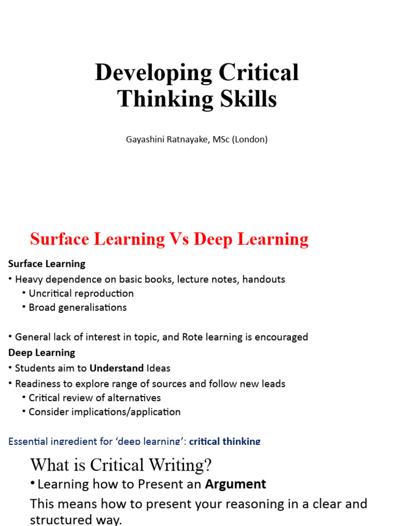 Developing Critical Thinking Skills | PDF | Argument | Critical Thinking