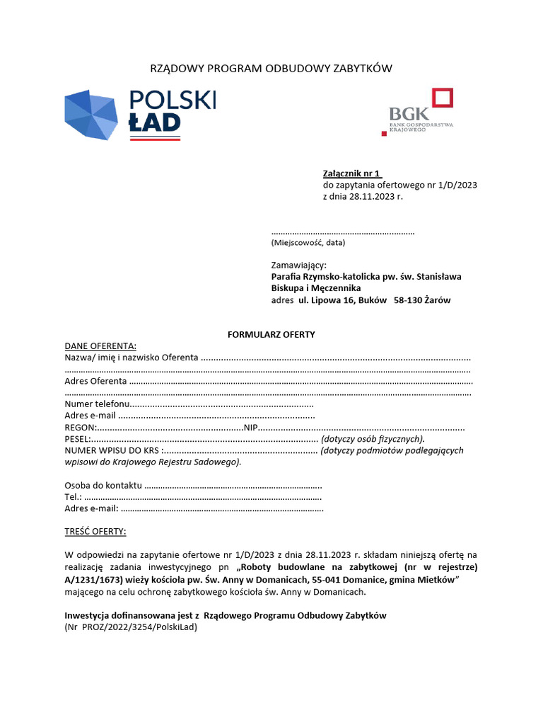 Formularz Ofertowy-Zal. NR 1 | PDF