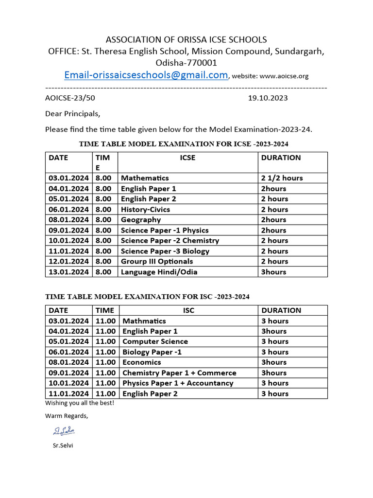 Model Examination Time Table-1 | PDF | Science & Mathematics ...