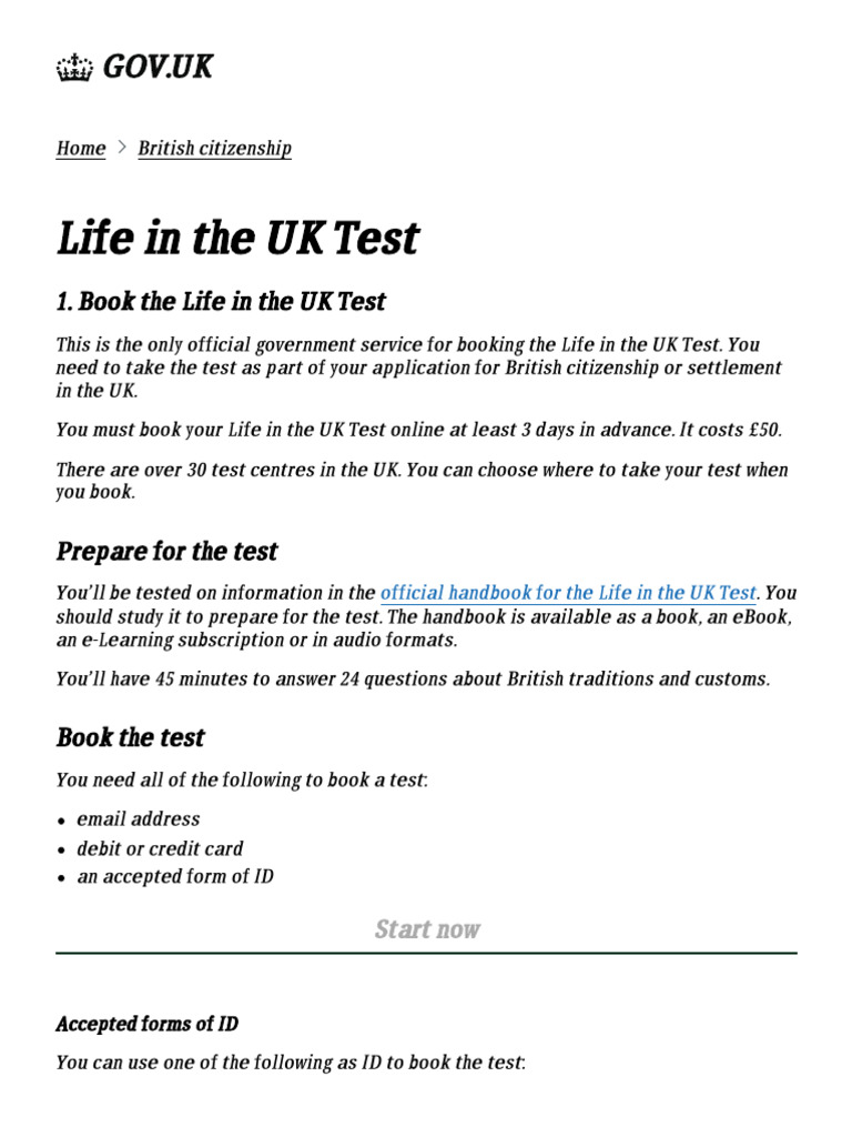 Life in the UK Test Booking Guide | PDF