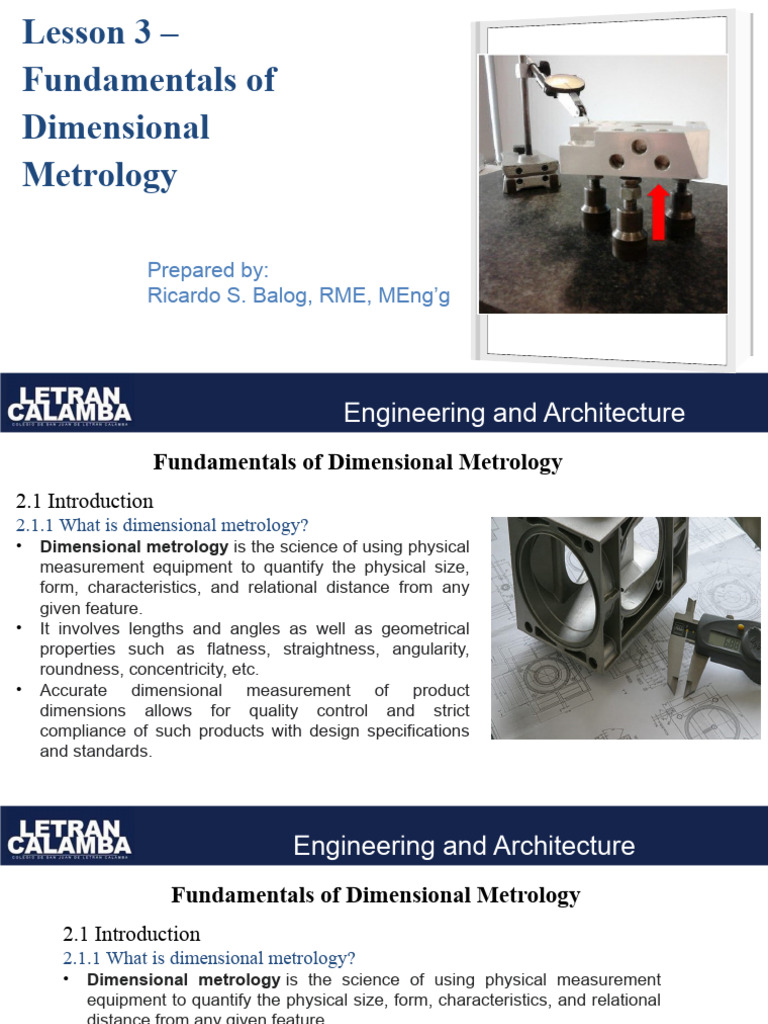 Lesson 3 - Machine Shop (Dimensional) Metrology | PDF | Engineering Tolerance | Calibration