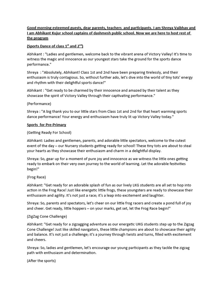 Annual Sports Day Anchoring Script | PDF