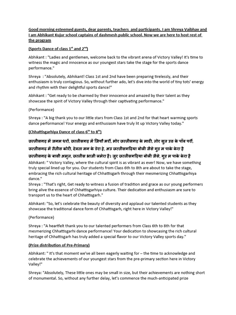 Anchoring Script For Annual Sports Day | PDF | Travel | Art