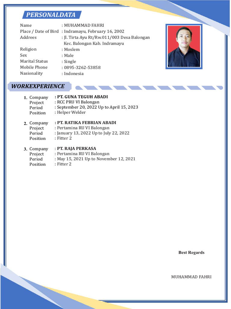 CV Muhammad Fahri | PDF