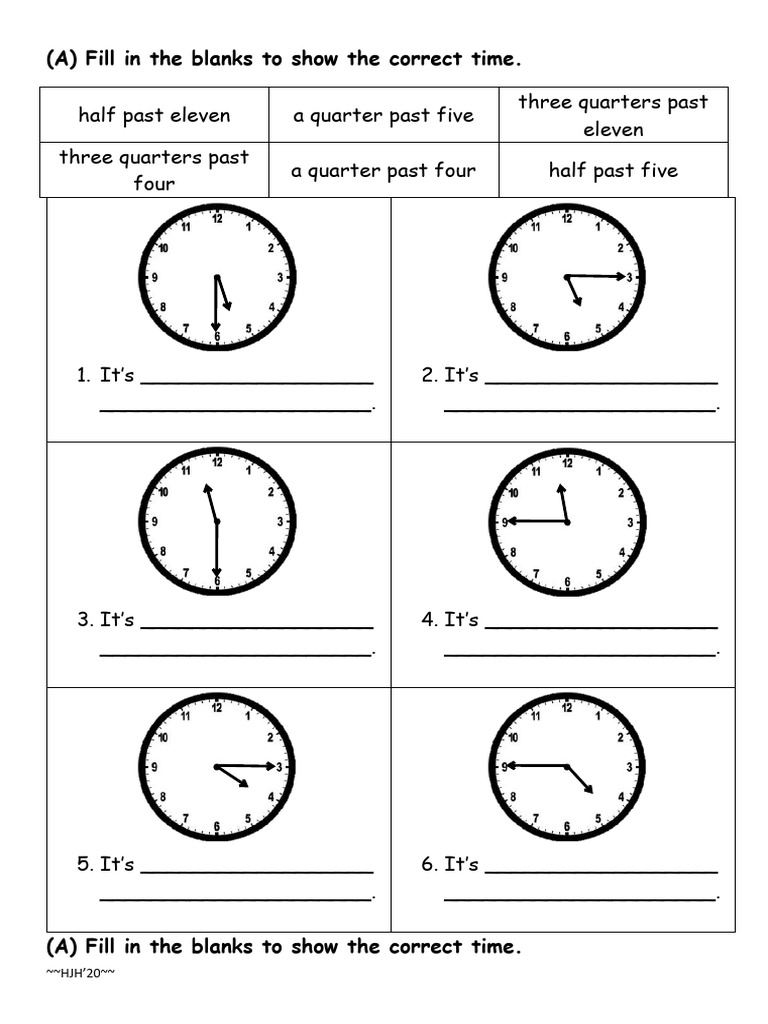 Telling The Time Worksheet | PDF