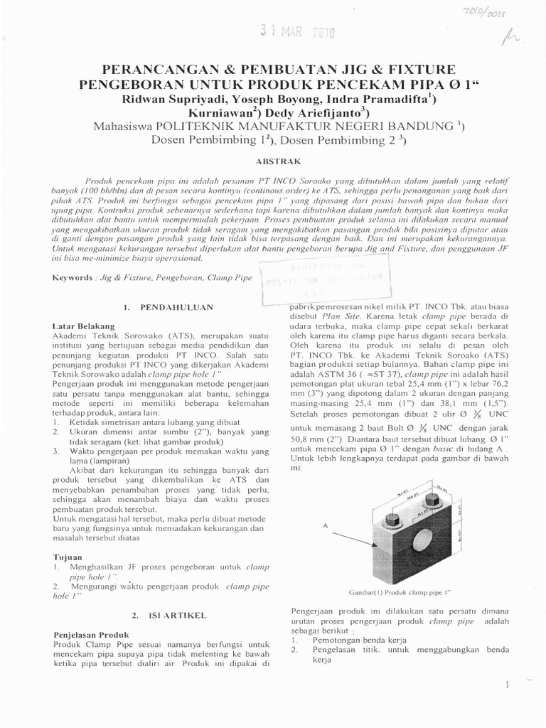 Perancangan Dan Pembuatan Jig & Fixture Pengeboran | PDF