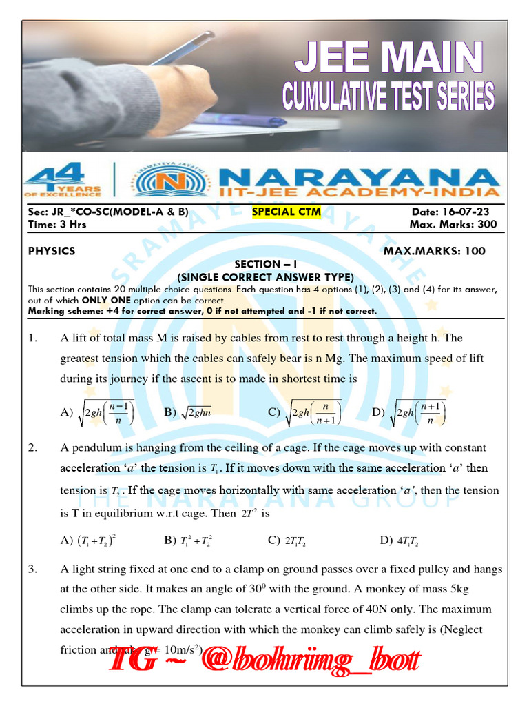 16 07 23 JR STAR CO SCMODEL A & B JEE MAIN Special CTM QP | PDF | Gases | Force