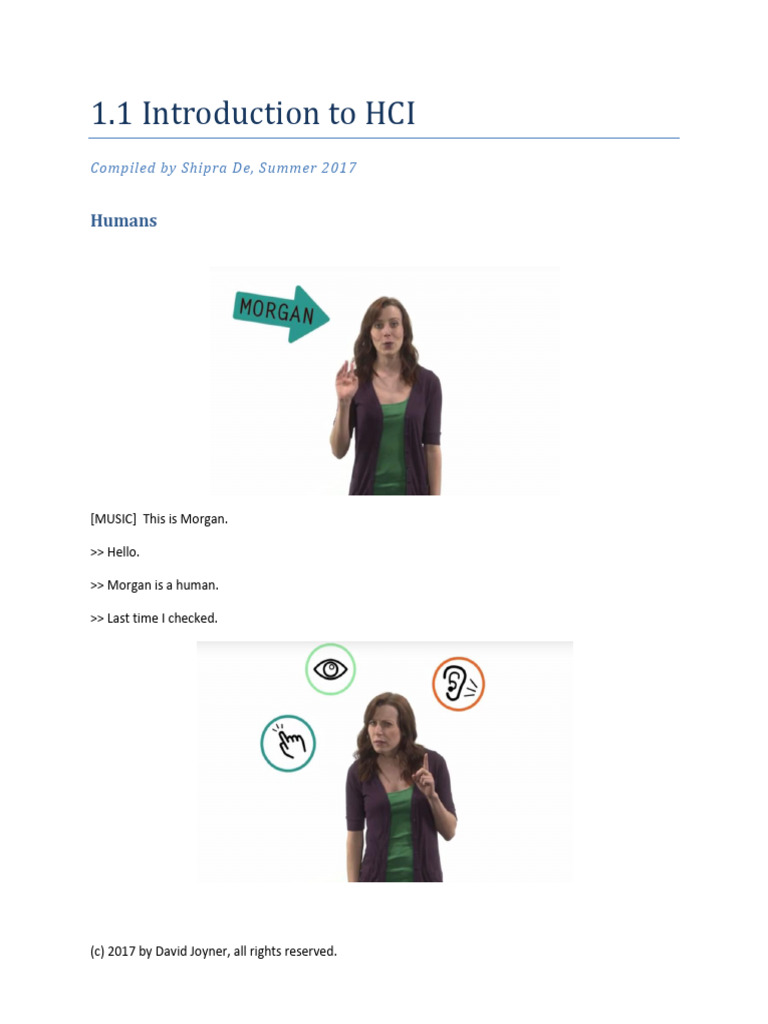 Human Computer Interaction Summer 2017 Lecture Book Pdf Human