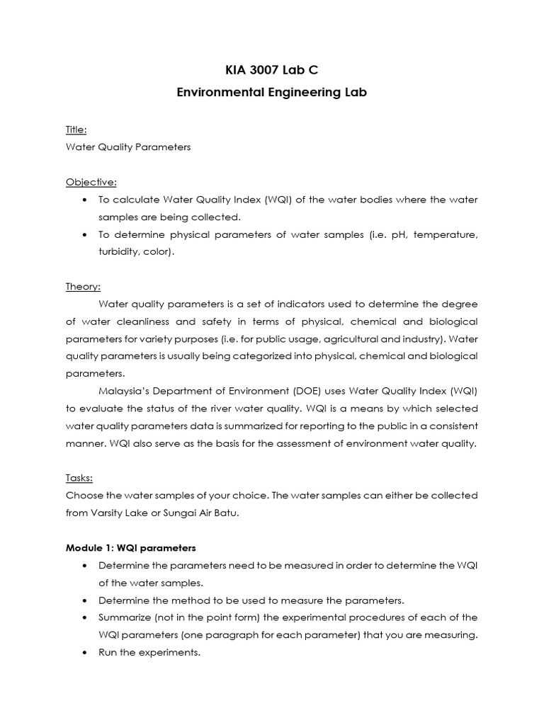 KIA 3007 Environmental Engineering Open Ended Lab Sheet | PDF